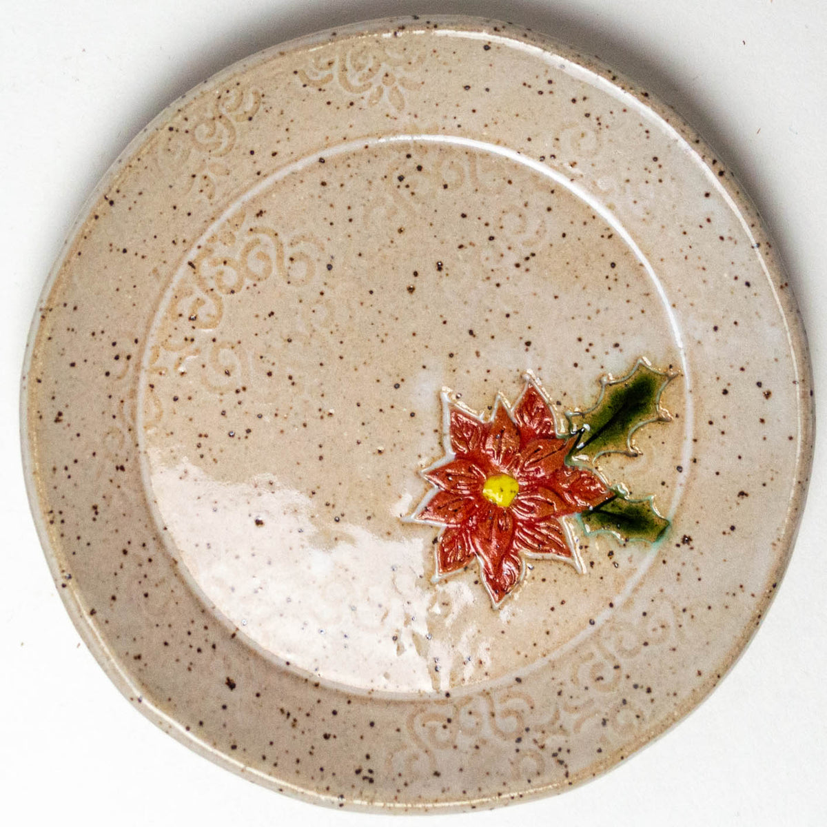 Poinsettia White Circle Trinket Dish – White Squirrel Clayworks