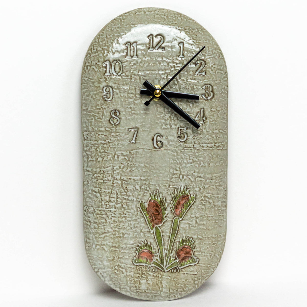 Venus Flytrap White Stoneware Wall Clock – White Squirrel Clayworks