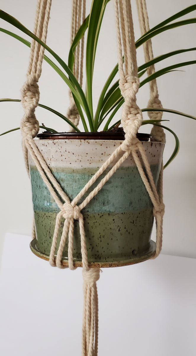 Pre-Order Turquoise & White 4" Planter w/ Macrame Hanger – White ...